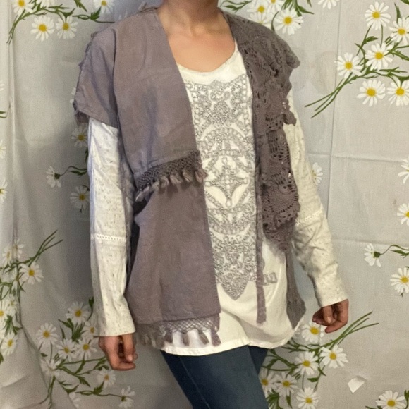 Artisan | Sweaters | Handmade Crochet Doily Linen Lace Fringe Patchwork ...